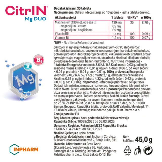 Citrin Mg Duo 30 Tableta| Apoteka Flos