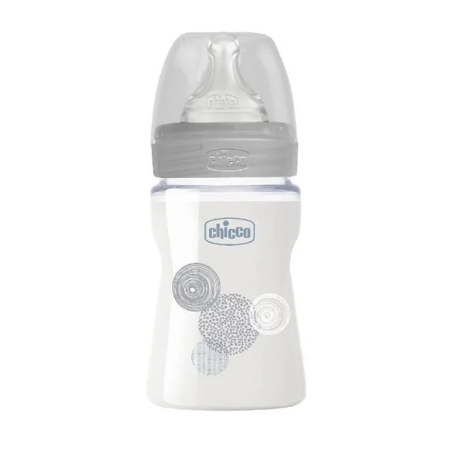 Chicco Flasica Well-Being Staklena Siva Silikonska Cucla 150Ml| Apoteka ...